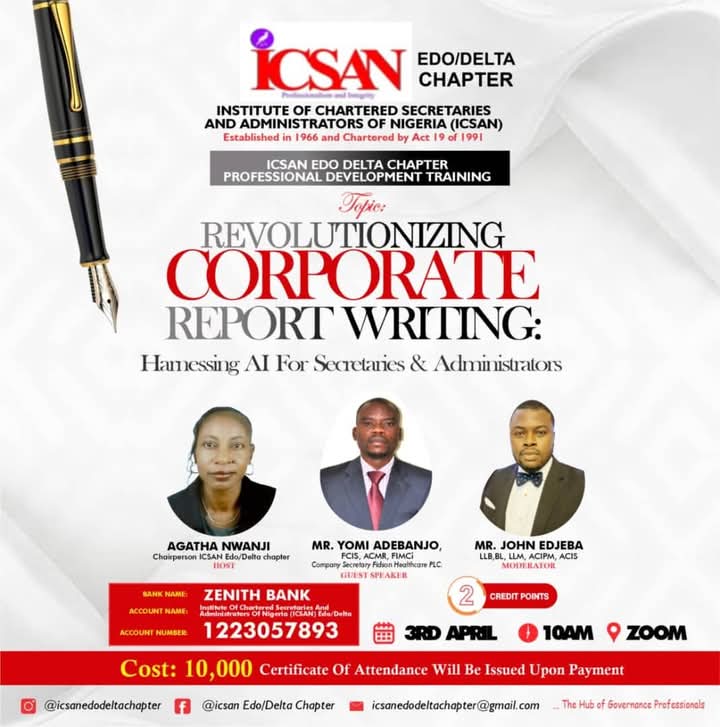 ICSAN Edo/Delta Chapter Hosts Groundbreaking AI Training for Corporate ...