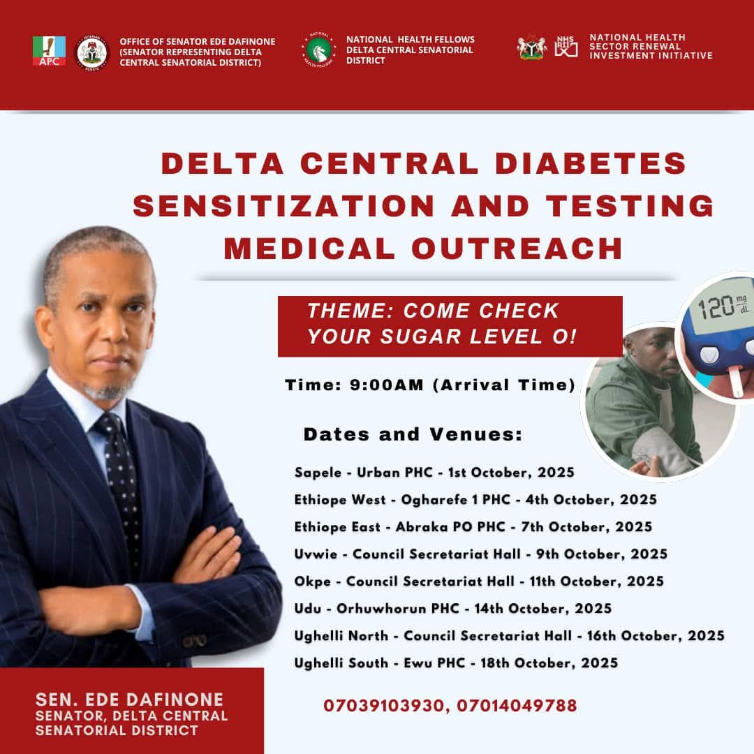 Senator Dafinone Flags Off Medical Outreach on Diabetes in All Delta ...